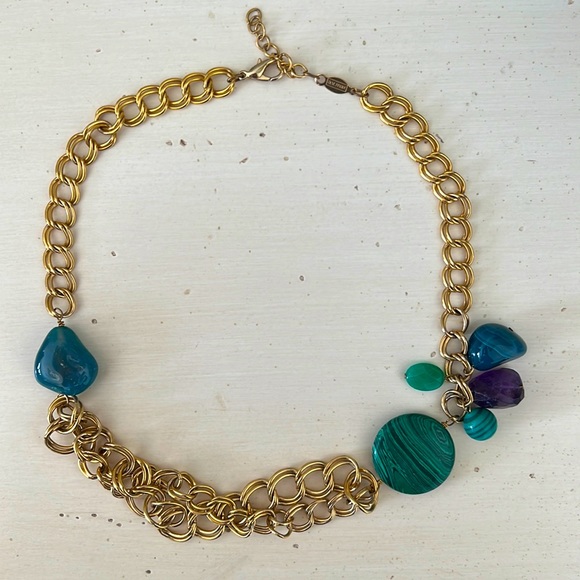 a.v. max | Jewelry | Av Max Gold Link Necklace With Teal Blue And ...